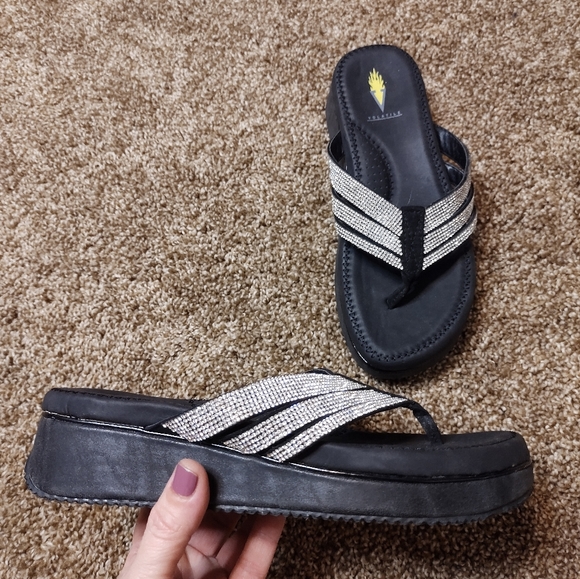Volatile | Shoes | Volatile Black Faux Leather Rhinestone Wedge ...